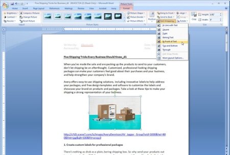 How do I align my image with the text in Microsoft® Word?