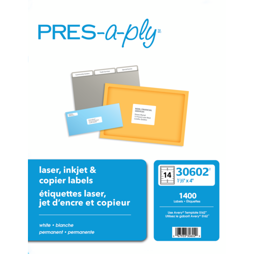 Avery® 30602 - PRES-a-ply™ Address Labels, 1⅓" x 4", Rectangle, White