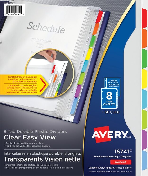 Avery® 16741 - Clear Easy View Durable Plastic Dividers, 8-1/2" x 11 ...