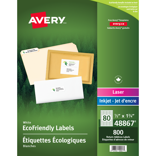 Avery Eco-Friendly Return Address Labels, 48867, 1/2" x 1-3/4", White