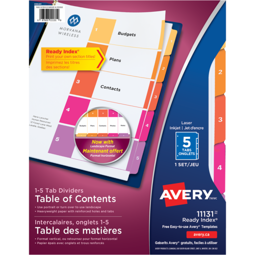 Avery Table of Content Dividers, 11131, Ready Index, Multi-colour