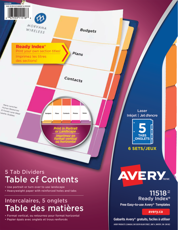 Avery® 11518 - Ready Index Intercalaires , 8-1/2" x 11", Multi-couleur