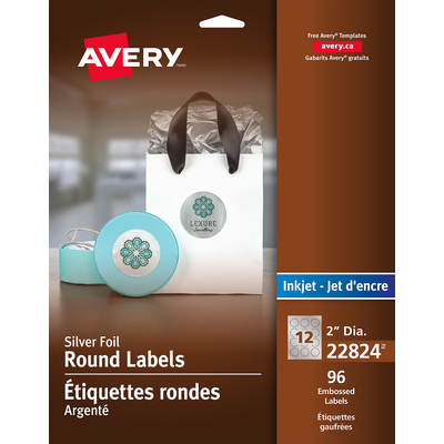 Avery® 22824 - Embossed Round Labels , 2" Diameter, Round, Silver Foil