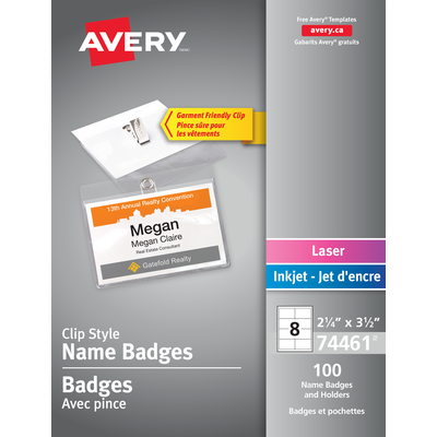 Avery Garment Friendly Clip Style Name Badge Kit,74461, 1/4" x 3-1/2",Clear