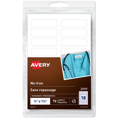 Avery® 2375 No-Iron Fabric Labels - 1/2" x 1-3/4", White, Rectangular
