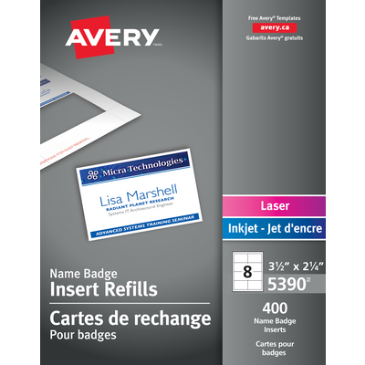 Avery® 05390 - Name Badge Inserts , 2-1/4 x 3-1/2, White