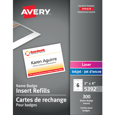 Avery® 05392 - Name Badge Inserts , 3" x 4", White