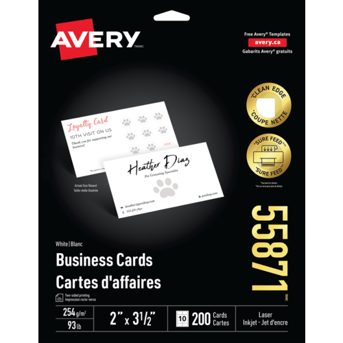 Avery® 55871 - Clean Edge Business Cards , 2" x 3-1/2", Rectangle, White