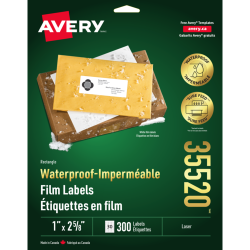 White 1" x 2.625" Rectangle Waterproof Labels | Avery 35520