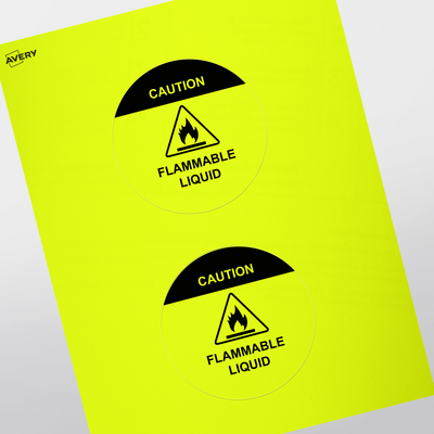 4 - Professional Printed Round Labels - Neon Yellow Paper | Avery