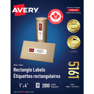 Matte White 1" X 4" Address Labels with Easy Peel | Avery 5161