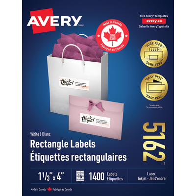 Matte White 1.33" X 4" Address Labels with Easy Peel | Avery 5162