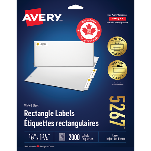 Matte White 0.5" X 1.75" Address Labels with Easy Peel | Avery 5267