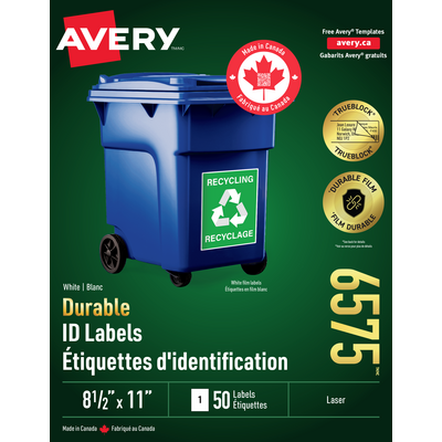 Avery® 06575 - Durable ID Labels , 8-1/2" x 11", Rectangle, White