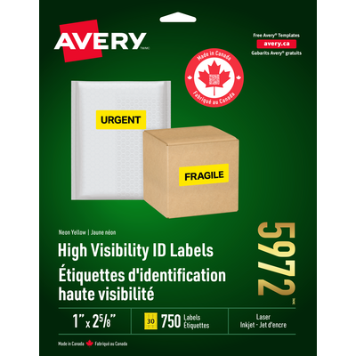 Avery High Visibility Neon ID Labels,5972,1" x 2-5/8",Rectangle,Neon Yellow