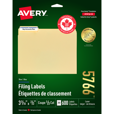 Avery® 05766 - Filing Labels , 2/3" x 3-7/16", Rectangle, Blue
