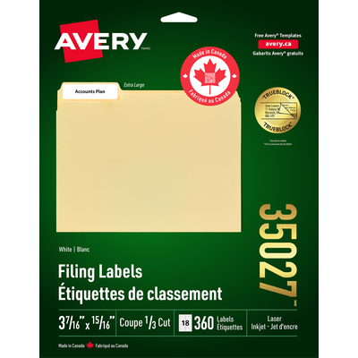 Avery Extra Large Filing Labels , 35027, 3-7/16" x 15/16", White