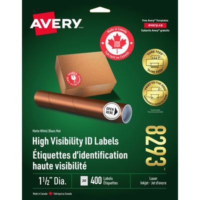 Avery® 08293 - High-Visibility Labels , 1-1/2" Diameter, Round, White