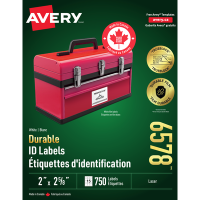 Avery® 06578 - Durable ID Labels , 2-5/8" x 2", Rectangle, White