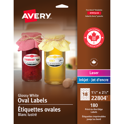 Glossy White 1.5" x 2.5" Oval Labels | Avery 22804