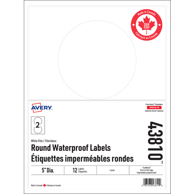 Waterproof Round Labels, 5", 2up