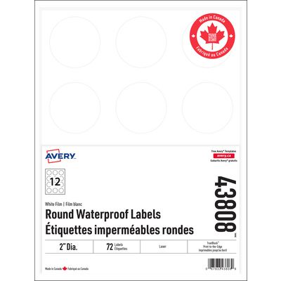 Waterproof Round Labels, 2", 12up