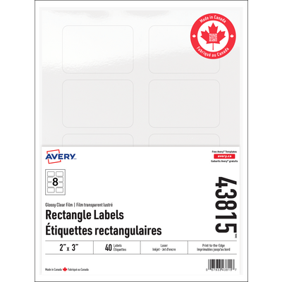 Clear Rectangle Labels, 2" x 3", 8up