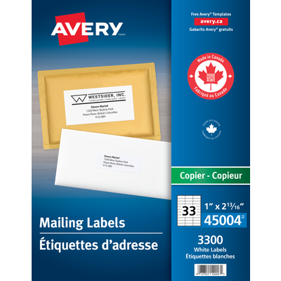Avery® 45004 - Address Labels , 2-13/16" x 1", Rectangle, White