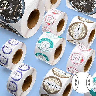 Film compressible blanc, laminé mat, 5.5", Étiquettes rondes